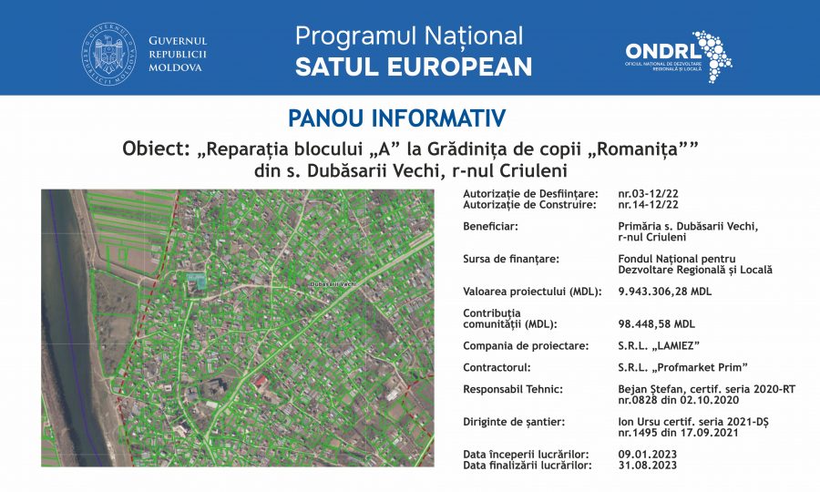 PANOU INFORMATIV Obiect: „Reparația blocului „A” la Grădinița de copii ...